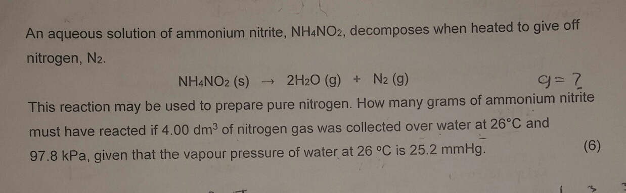 Solved An aqueous solution of ammonium nitrite, NH&NO2, | Chegg.com