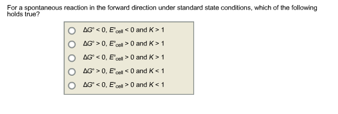 Solved For a spontaneous reaction in the forward direction | Chegg.com