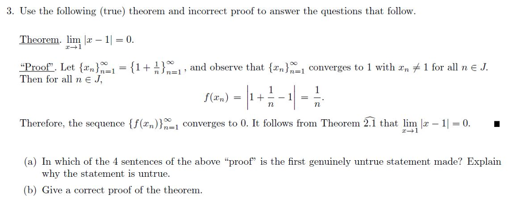 Solved Use the following (true) theorem and incorrect proof | Chegg.com