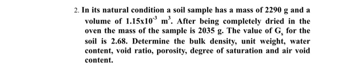 Solved In its natural condition a soil sample has a mass of | Chegg.com