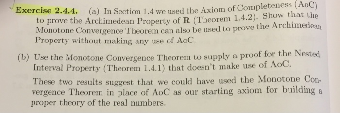 Solved In Section 1.4 we used the Axiom of Completeness | Chegg.com
