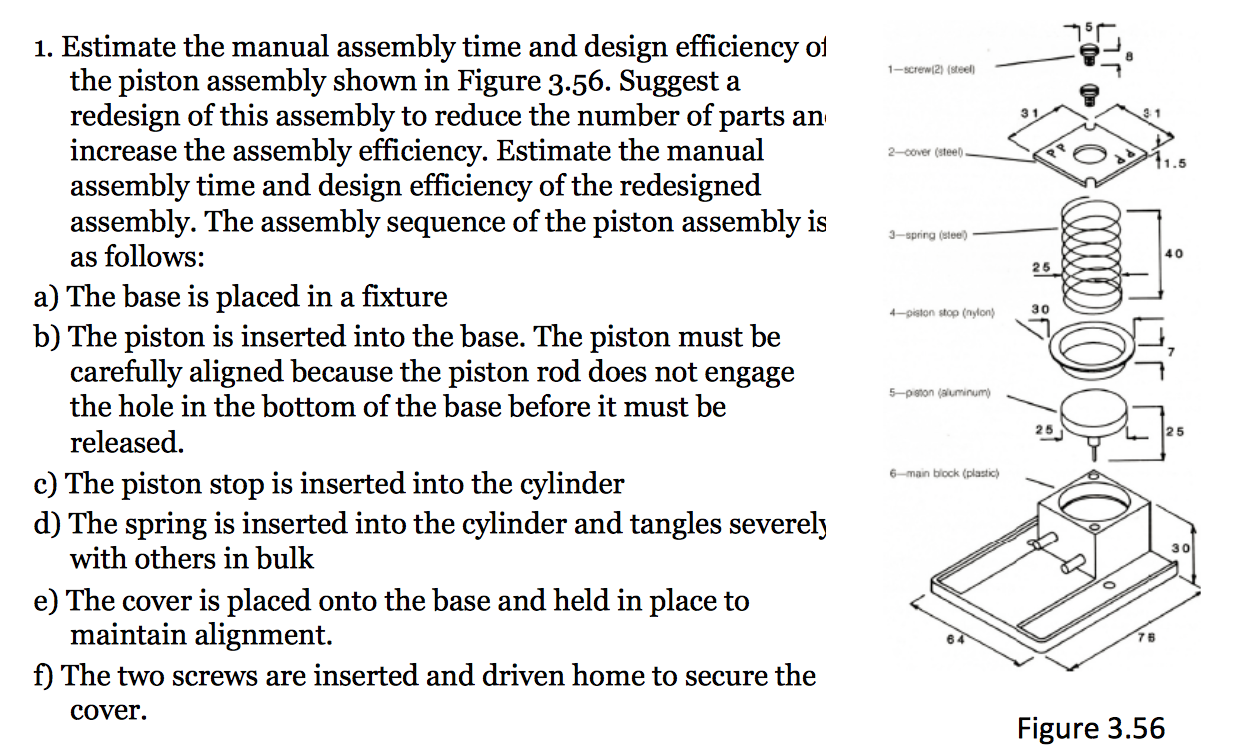 Estimate the manual assembly time and design | Chegg.com
