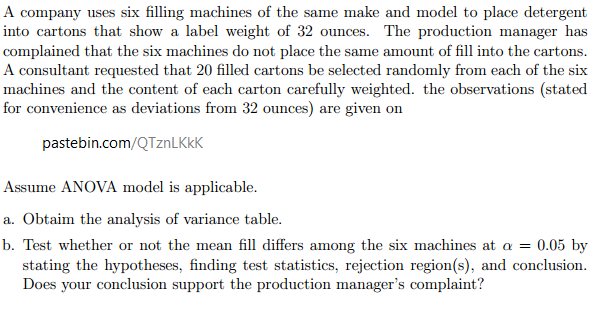 A company uses six filling machines of the same make | Chegg.com