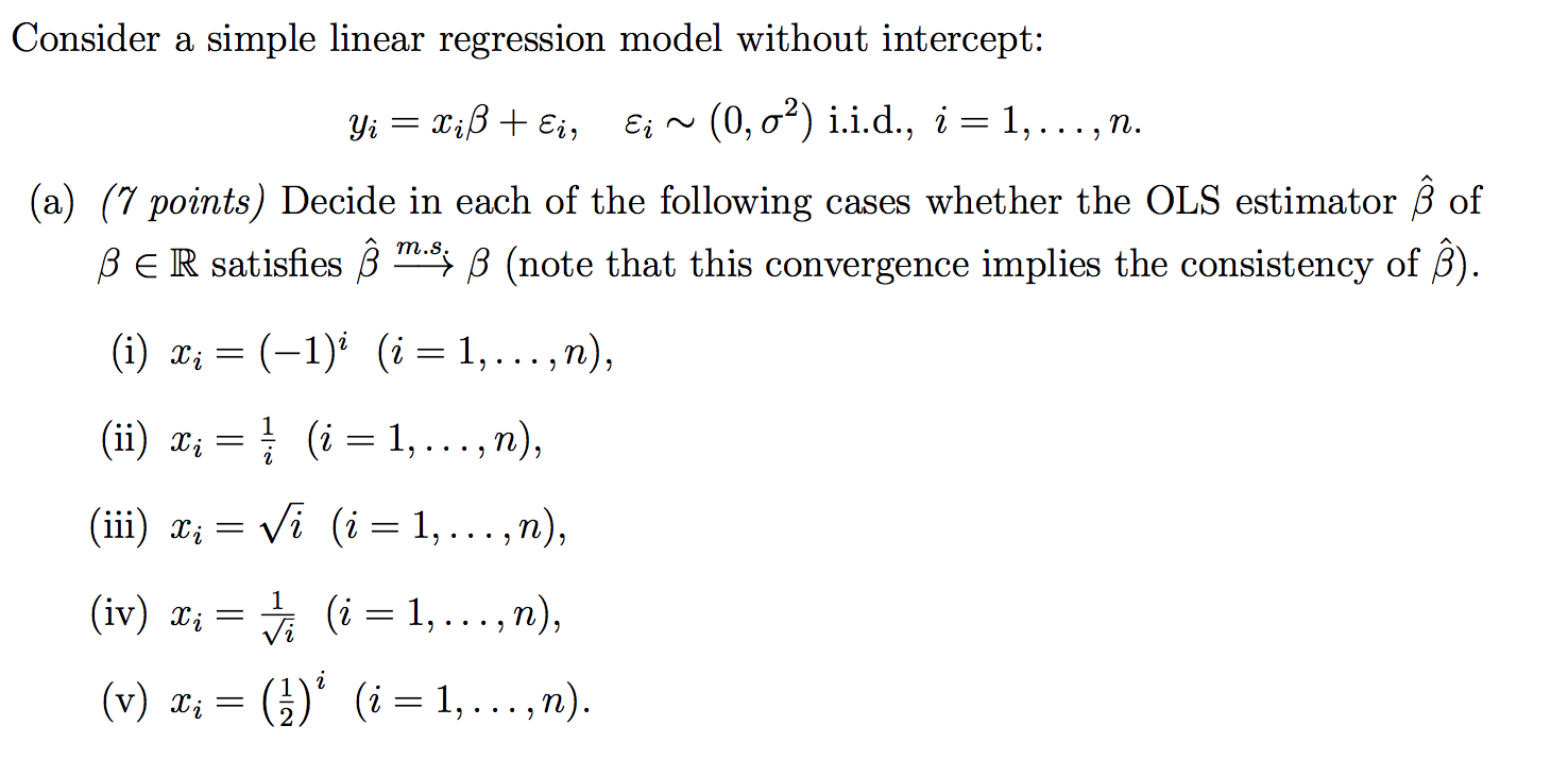 Solved Consider a simple linear regression model without | Chegg.com