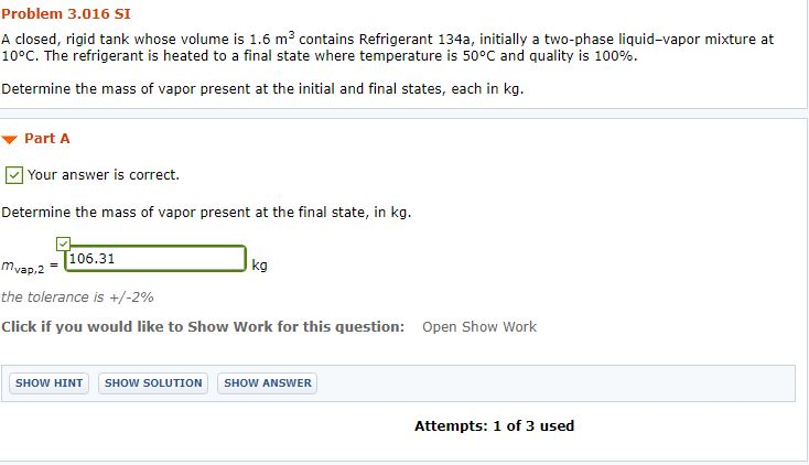 Solved Problem 3.016 SI A closed, rigid tank whose volume is | Chegg.com