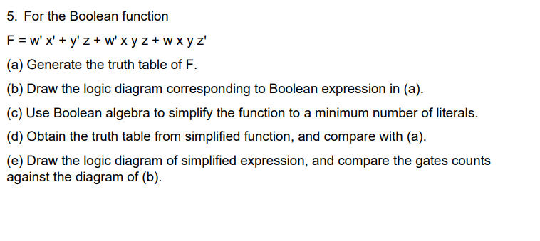 Solved 5. For the Boolean function (b) Draw the logic | Chegg.com