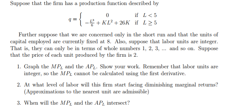 Solved Suppose that the firm has a production function | Chegg.com