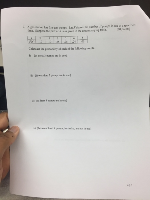 Solved A gas station has five gas pumps. Let X denote the | Chegg.com