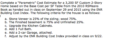 Solved Complete a "Parametric" Cost Estimate for a 3,200 SF | Chegg.com