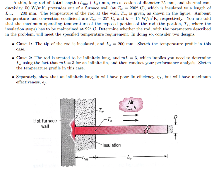 Solved A thin, long rod of total length (Lins+Lo) mm, | Chegg.com
