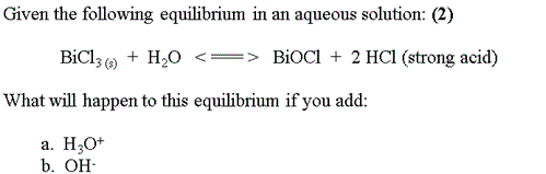 Solved Given the following equilibrium in an aqueous | Chegg.com