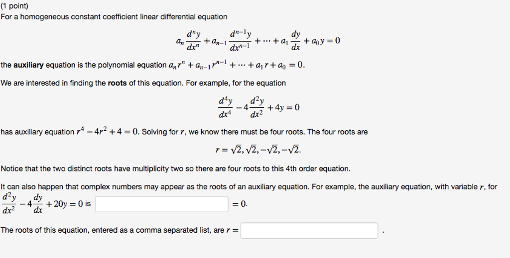 Solved For a homogeneous constant coefficient linear | Chegg.com