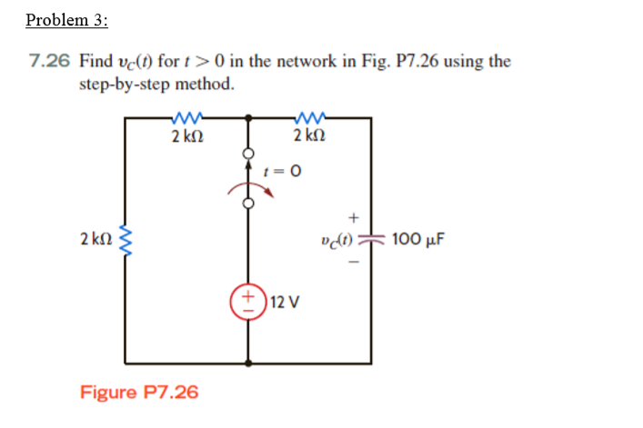 Solved Find v_C (t) for t > 0 in the network in Fig. P7.26 | Chegg.com