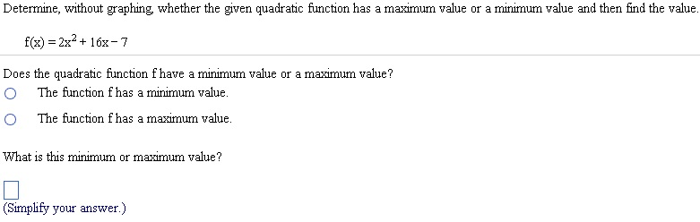 Solved Determine, without graphing, whether the given | Chegg.com