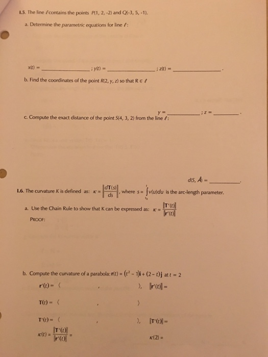 Solved The line/contains the points P(1, 2, -2) and Q(-3, 5, | Chegg.com