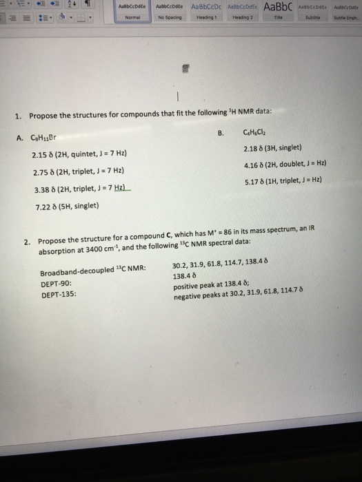 Solved Propose the structure for compounds that fit the | Chegg.com