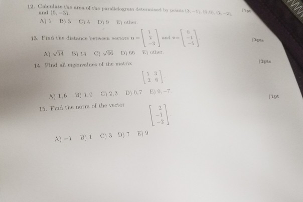 Solved 12. Calculate the nrea of the parallelogzan | Chegg.com