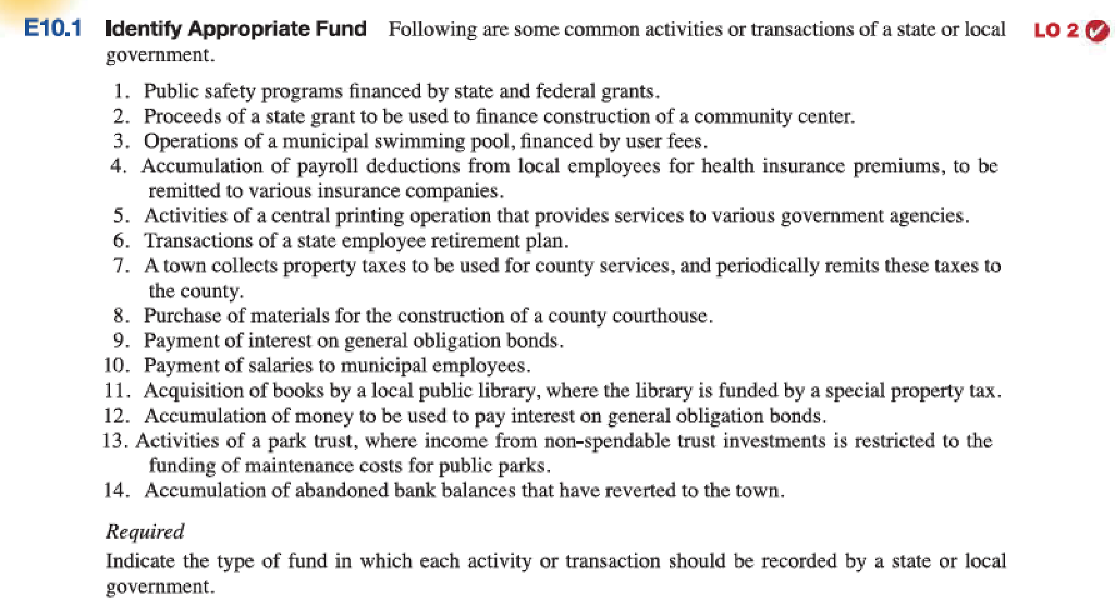 E10.1 Identify Appropriate Fund government. Following | Chegg.com