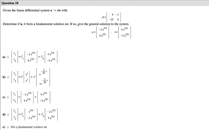 Solved Given the linear differential system x ' = Ax with A | Chegg.com