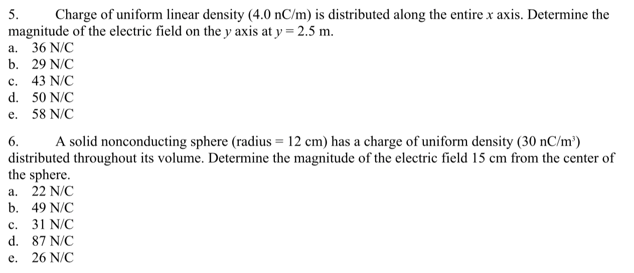 Solved 5. Charge of uniform linear density (4.0 nC/m) is | Chegg.com