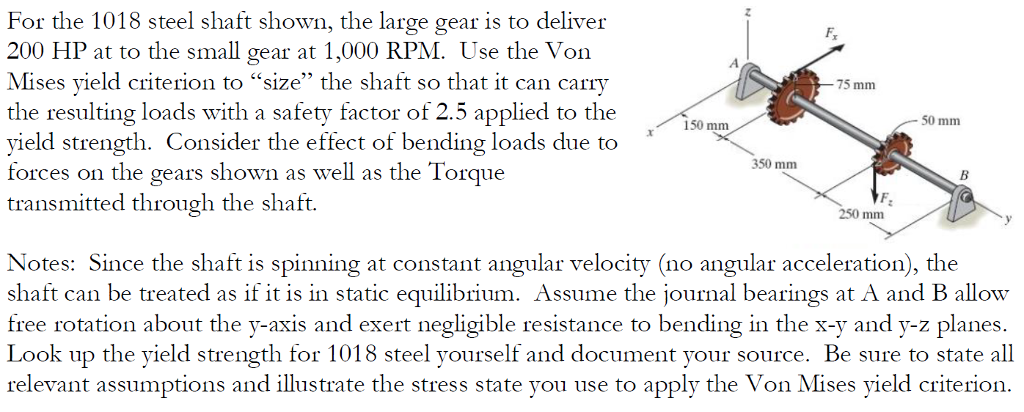 Solved For the 1018 steel shaft shown, the large gear is to | Chegg.com
