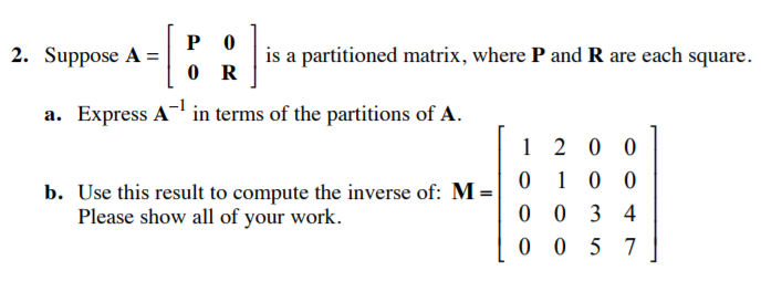 Solved 2. Suppose A= is a partitioned matrix, where P and R | Chegg.com