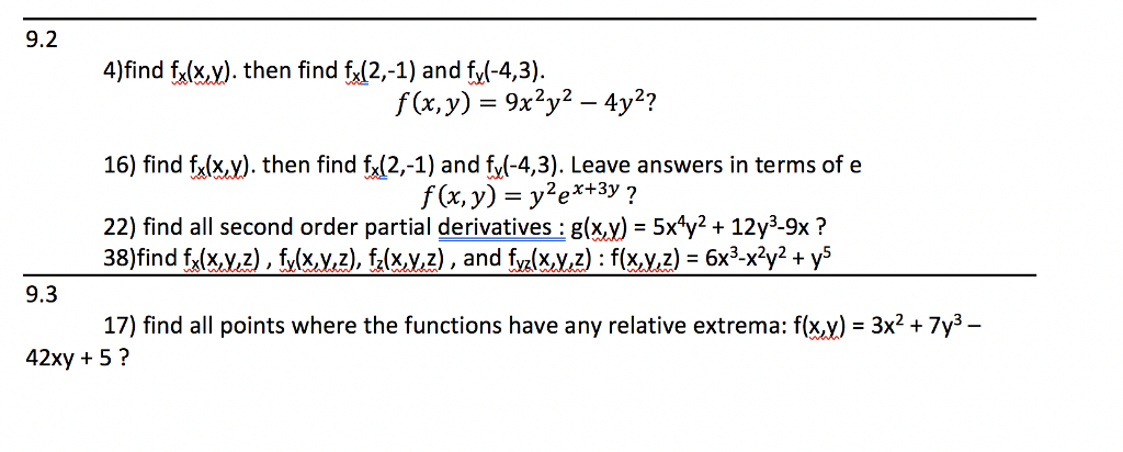 Solved 9.2 4)find fx(xy). then find f(2,-1) and f-4,3) | Chegg.com