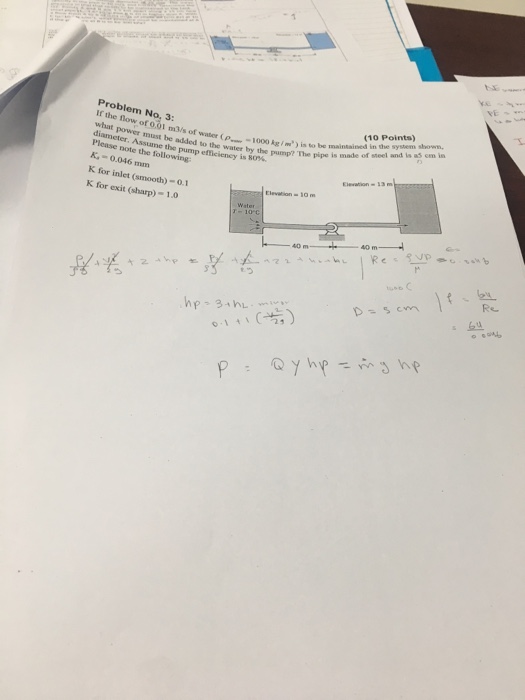 Solved If the flow of 0.01 m3/s of water (rho_water = 1000 | Chegg.com