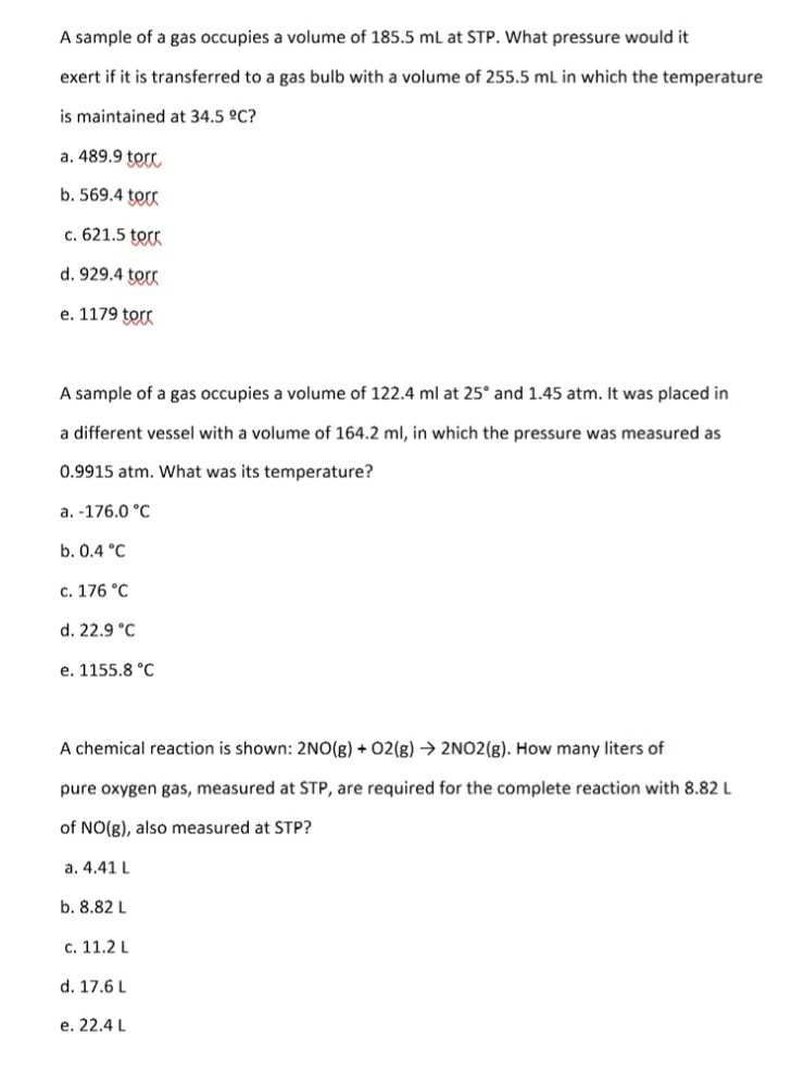 Solved A sample of a gas occupies a volume of 185.5 mL at | Chegg.com