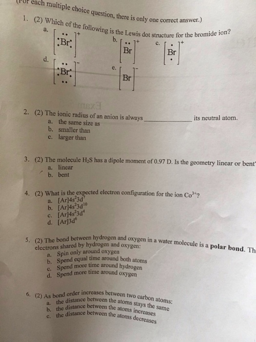 Solved For each multiple choice question, there is only one | Chegg.com