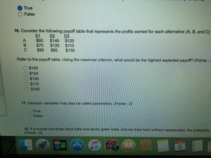 Solved Consider the following payoff table that repersents | Chegg.com