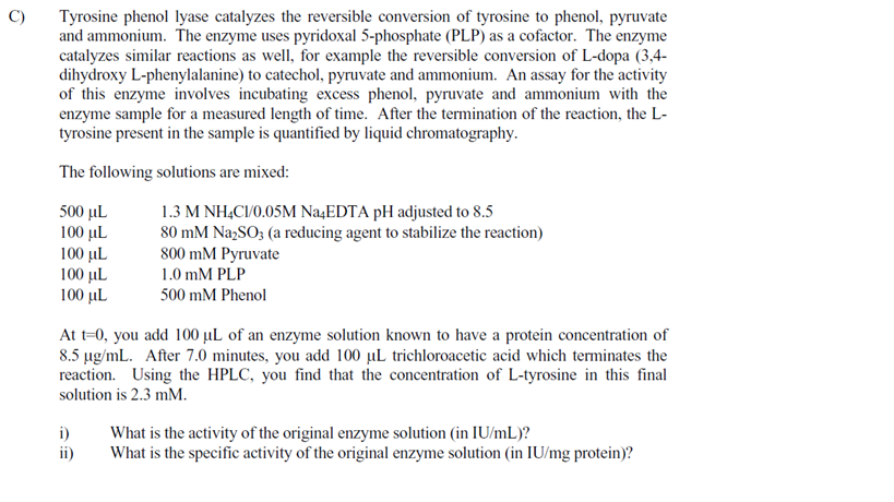 i) What is the activity of the original enzyme | Chegg.com