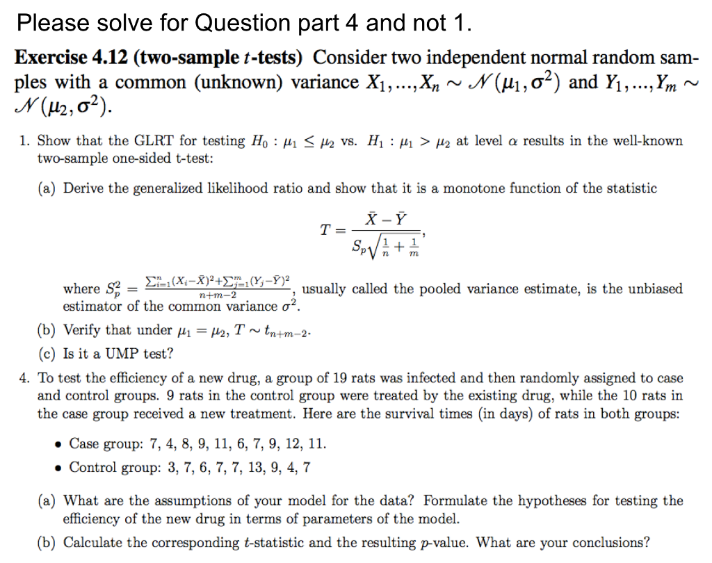 Solved Exercise 4.12 (two-sample t-tests) Consider two | Chegg.com