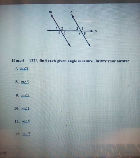 Solved If mL4 1229, find each given angle measure. Justify | Chegg.com