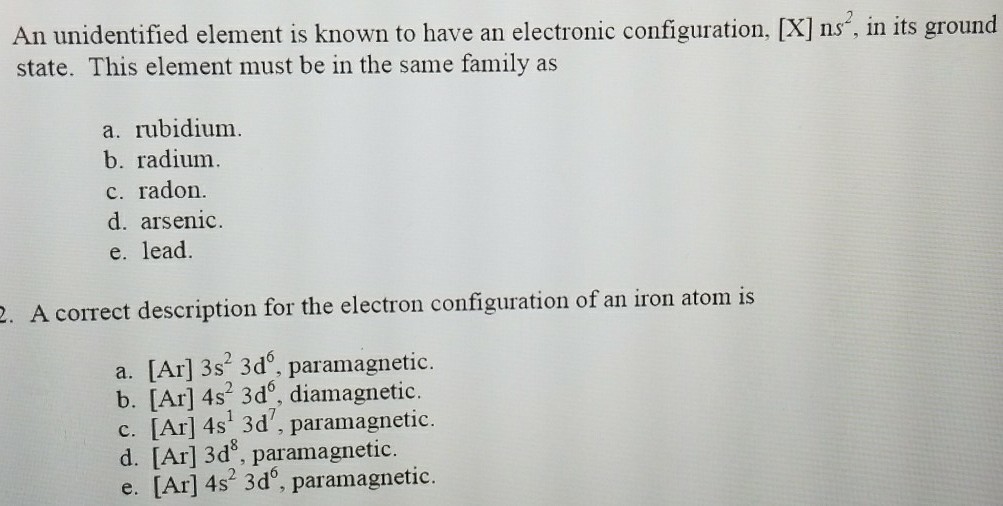 Solved An unidentified element is known to have an | Chegg.com