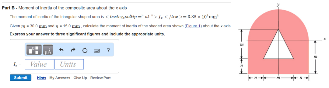 Solved The moment of inertia of the triangular shaped area | Chegg.com