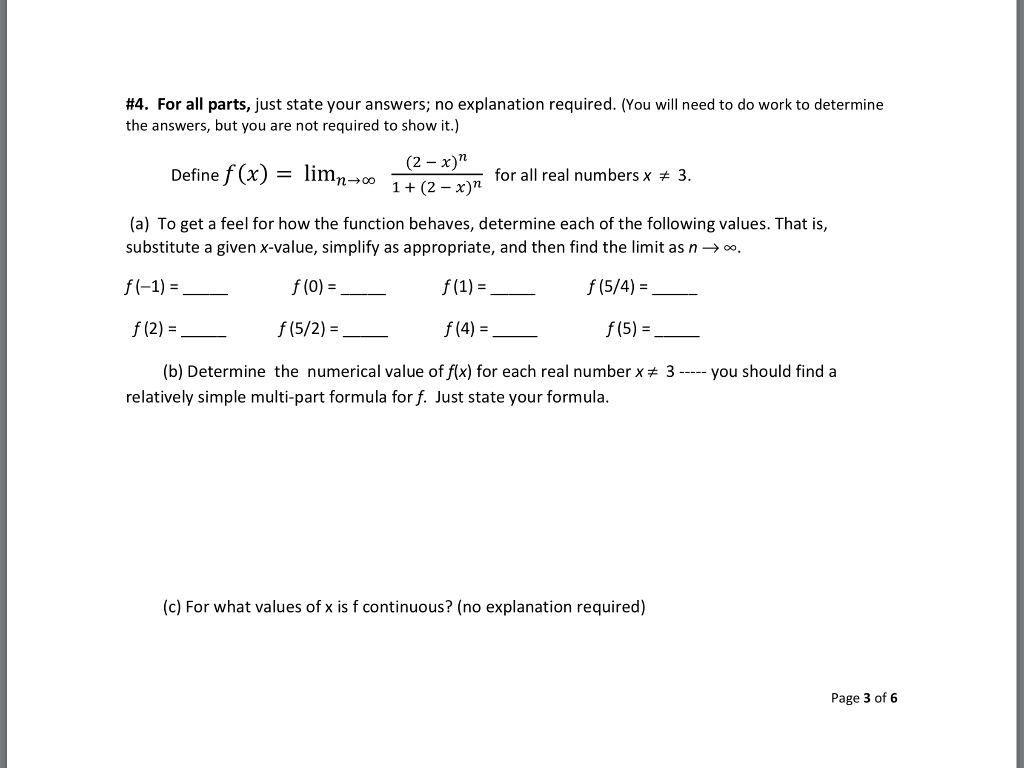 Solved 4. For all parts, just state your answer, no | Chegg.com