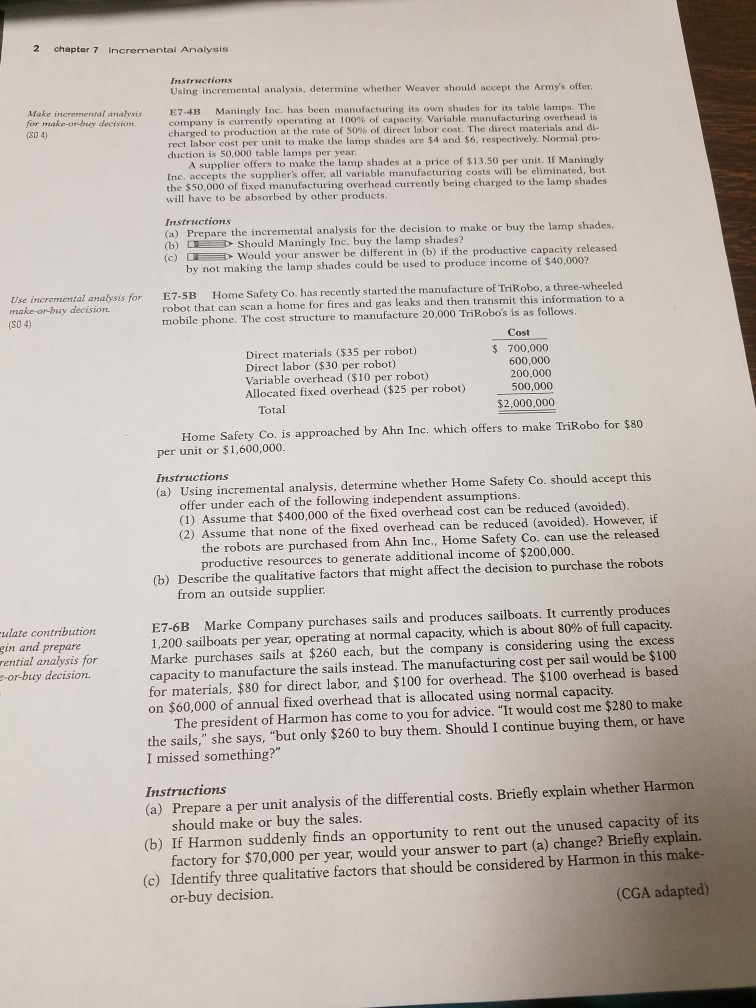 Solved 2 chapter 7 Incremental Analysis Using incremental | Chegg.com