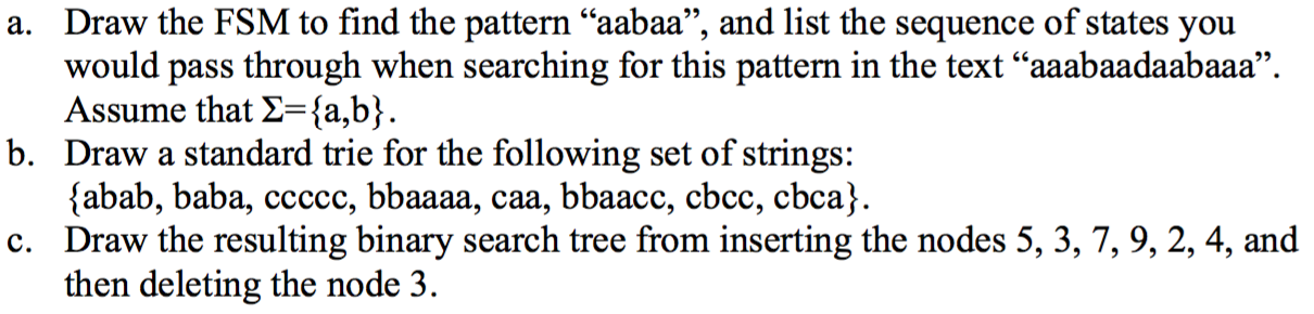 Solved Draw the FSM to find the pattern "aabaa", and list | Chegg.com