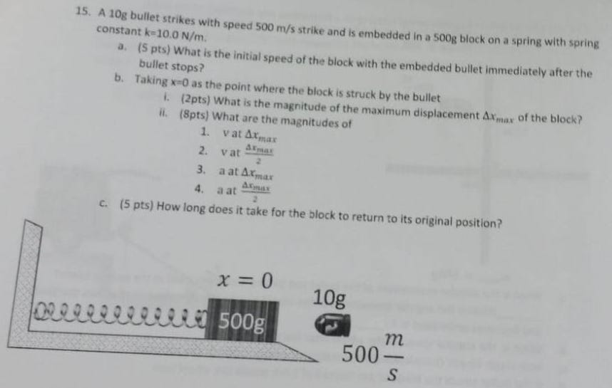 Solved 15. A 10g bullet strikes with speed 500 m/s strike | Chegg.com