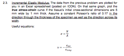 Solved 2.3. Incremental Elastic Modulus: The data from the | Chegg.com