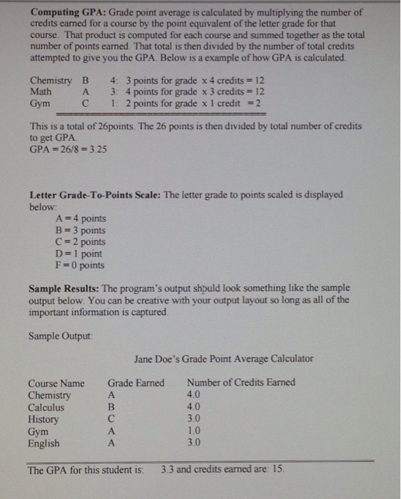 Solved Grade Point Average Calculator Objective: Write a | Chegg.com