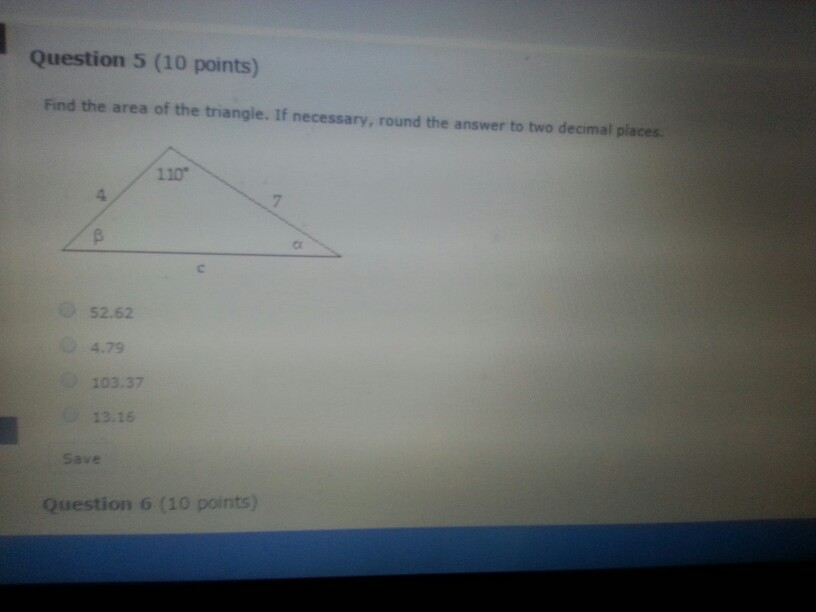 Solved Find the area of the triangle. If necessary, round | Chegg.com