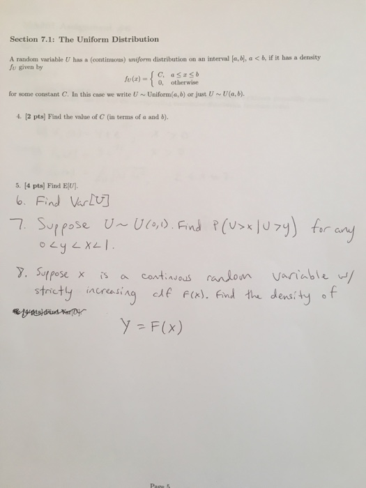 Solved A random variable U has a (continuous) uniform | Chegg.com