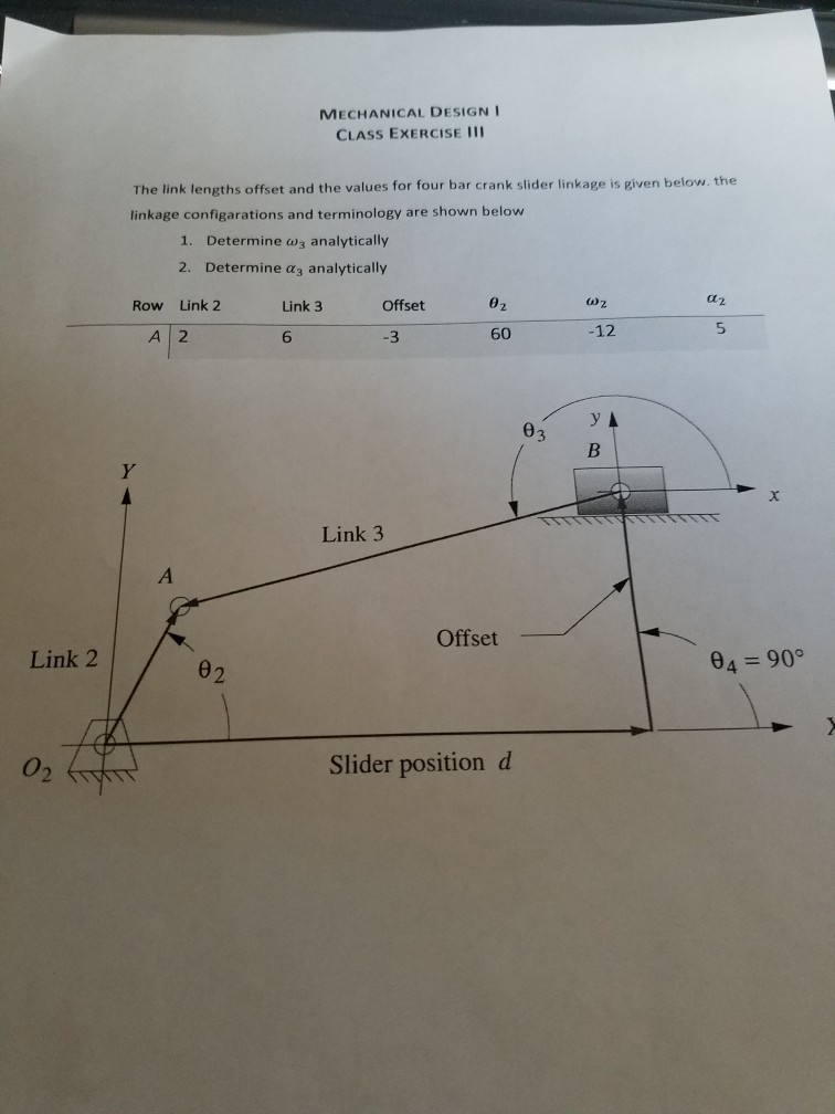 Solved The link lengths offset and the values for four bar | Chegg.com