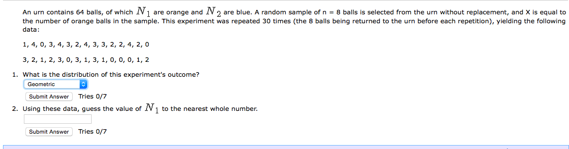 Solved An urn contains 64 balls, of which N_1 are orange and | Chegg.com