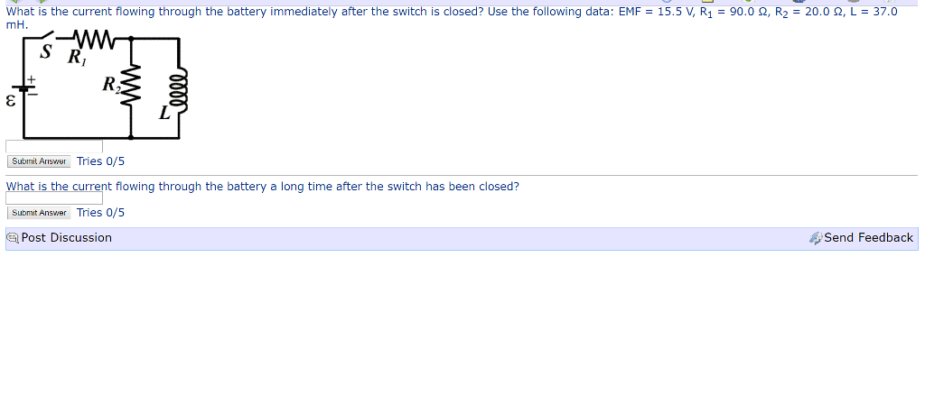 Solved What is the current flowing through the battery | Chegg.com