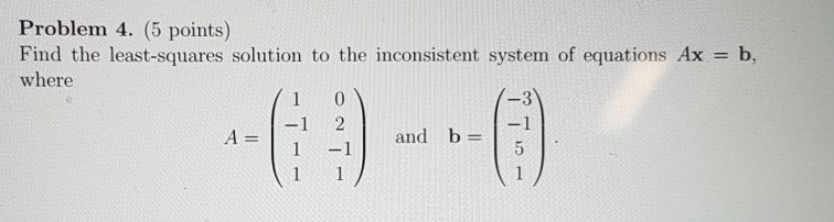 Solved Problem 4. (5 points) b Find the least-squares | Chegg.com