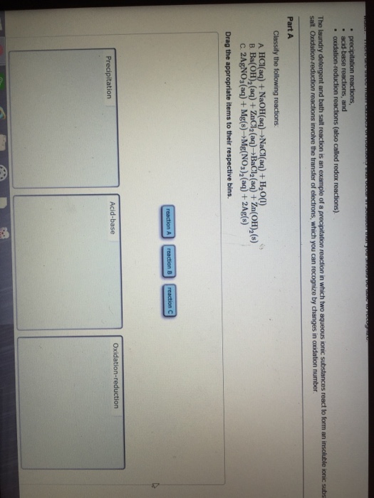 Solved Part A Classify the following reactions: | Chegg.com