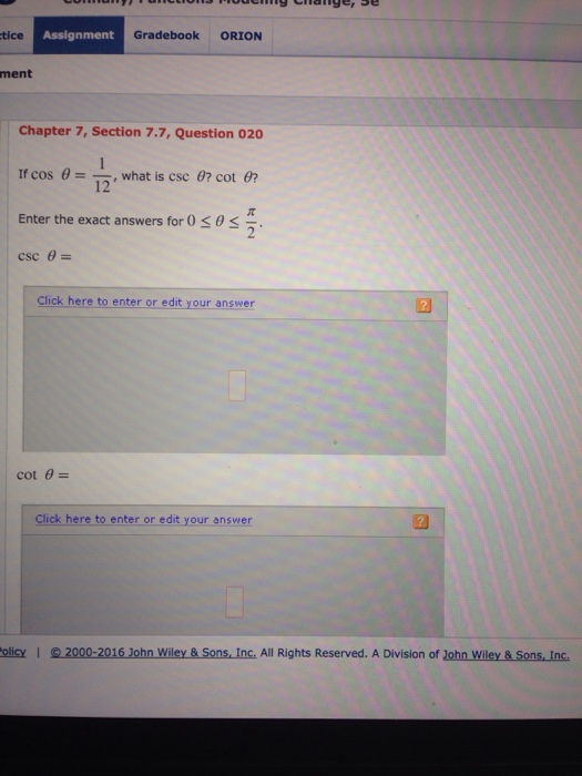Solved If COS theta = 1/12, what is csc theta? cot theta? | Chegg.com